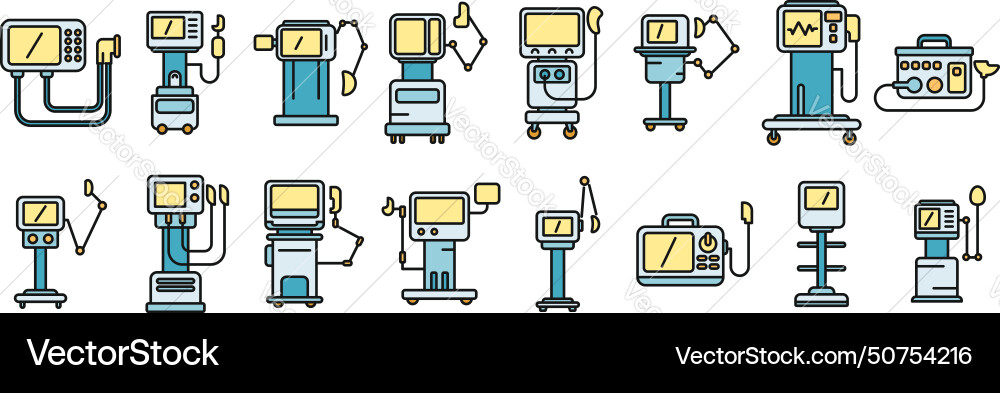 Ventilator medical machine icons set color Vector Image