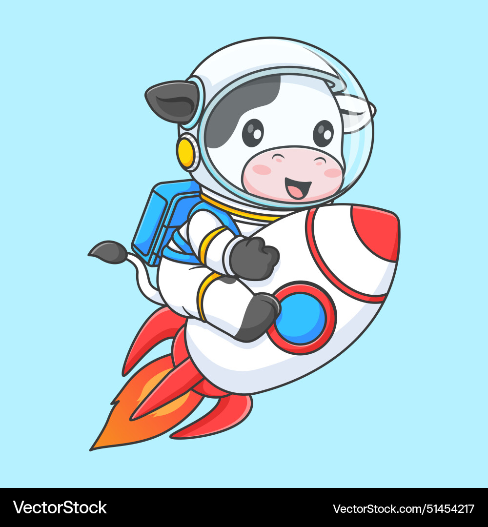 Cute cow astronaut riding rocket in space cartoon Vector Image