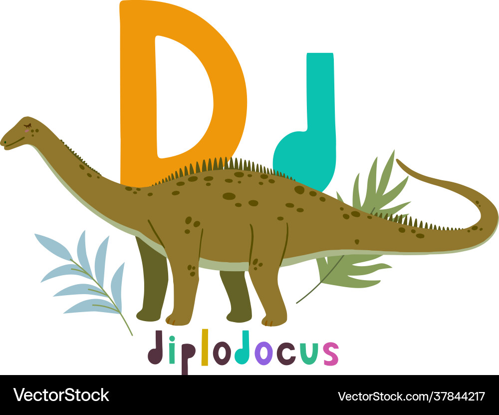 Diplodocus cute cartoon hand drawn Royalty Free Vector Image