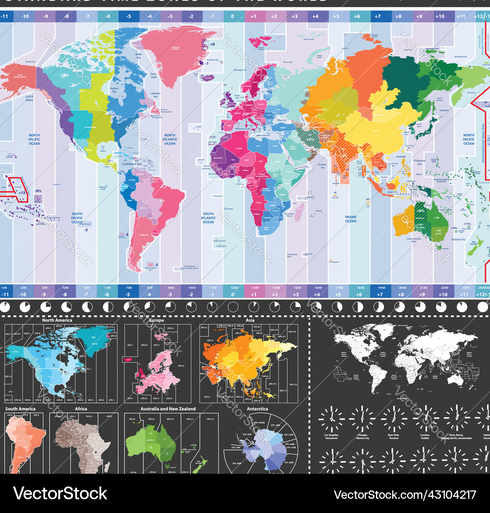 World Standard Time Zones Map Royalty Free Vector Image