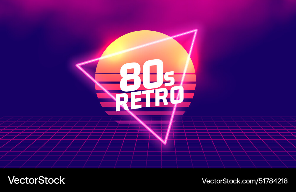 80s retro style geometric grid wallpaper with sun Vector Image