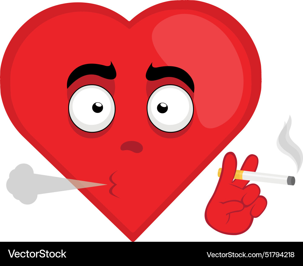 Character heart cartoon smoking cigarette Vector Image