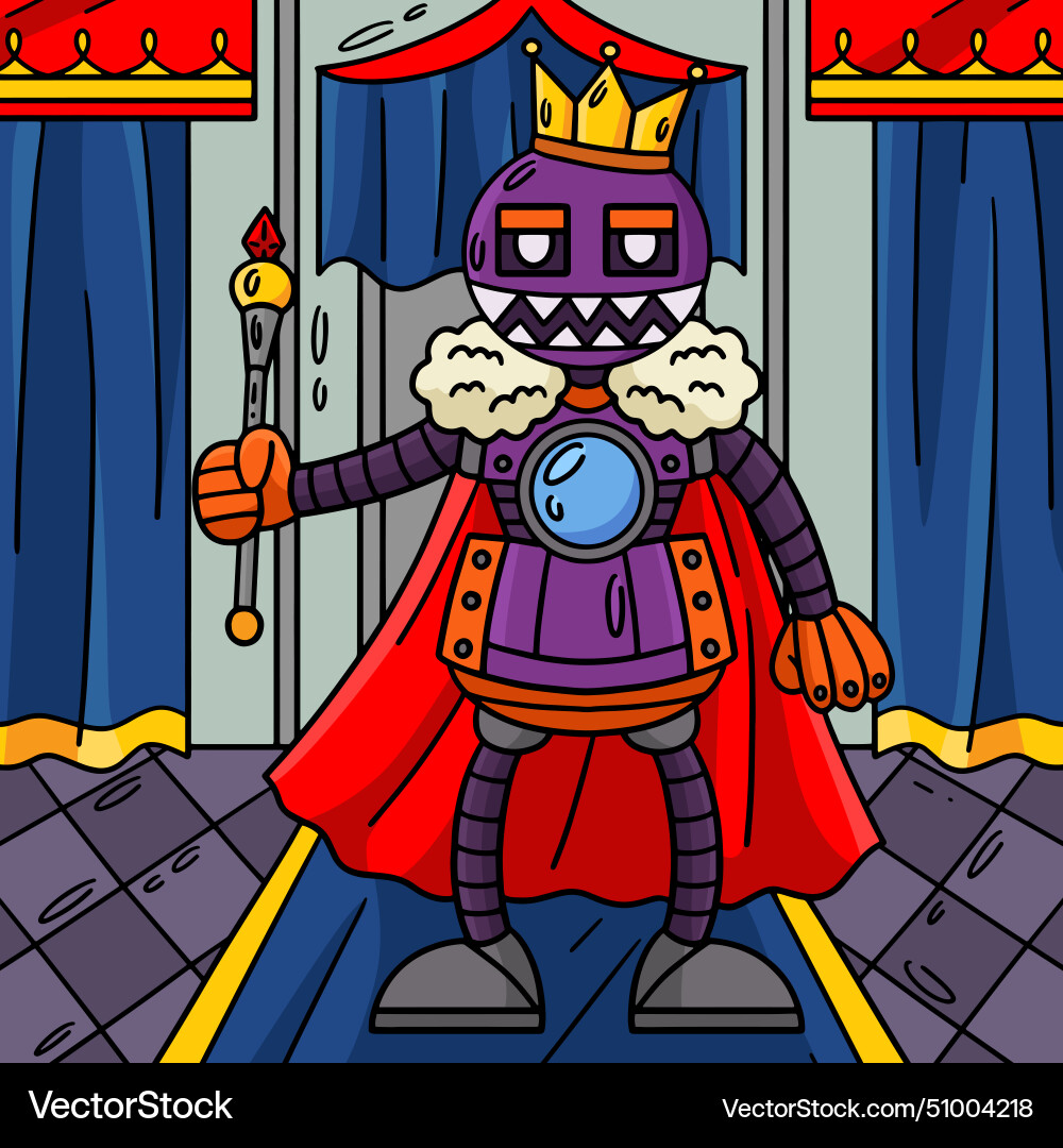 Robot with crown and scepter colored cartoon Vector Image