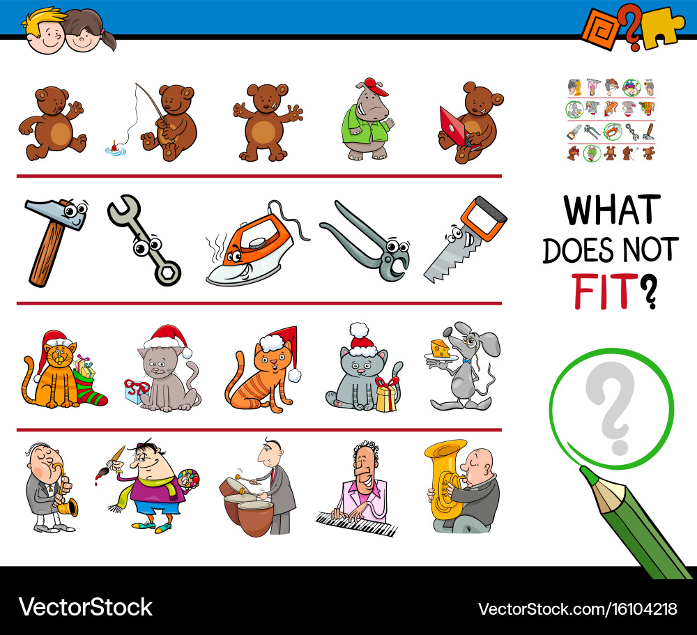 Wrong picture in a row cartoon game Royalty Free Vector