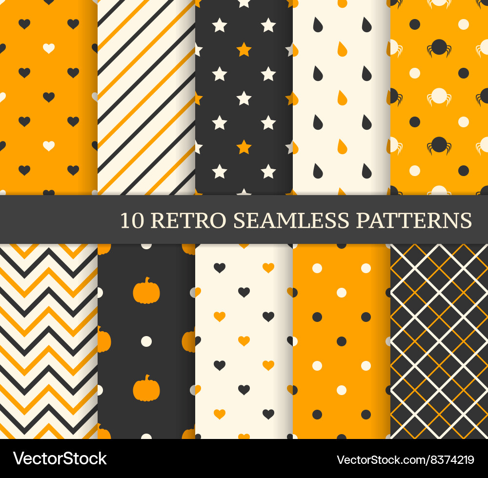 Retro Seamless Patterns - Halloween & Autumn Vector Image