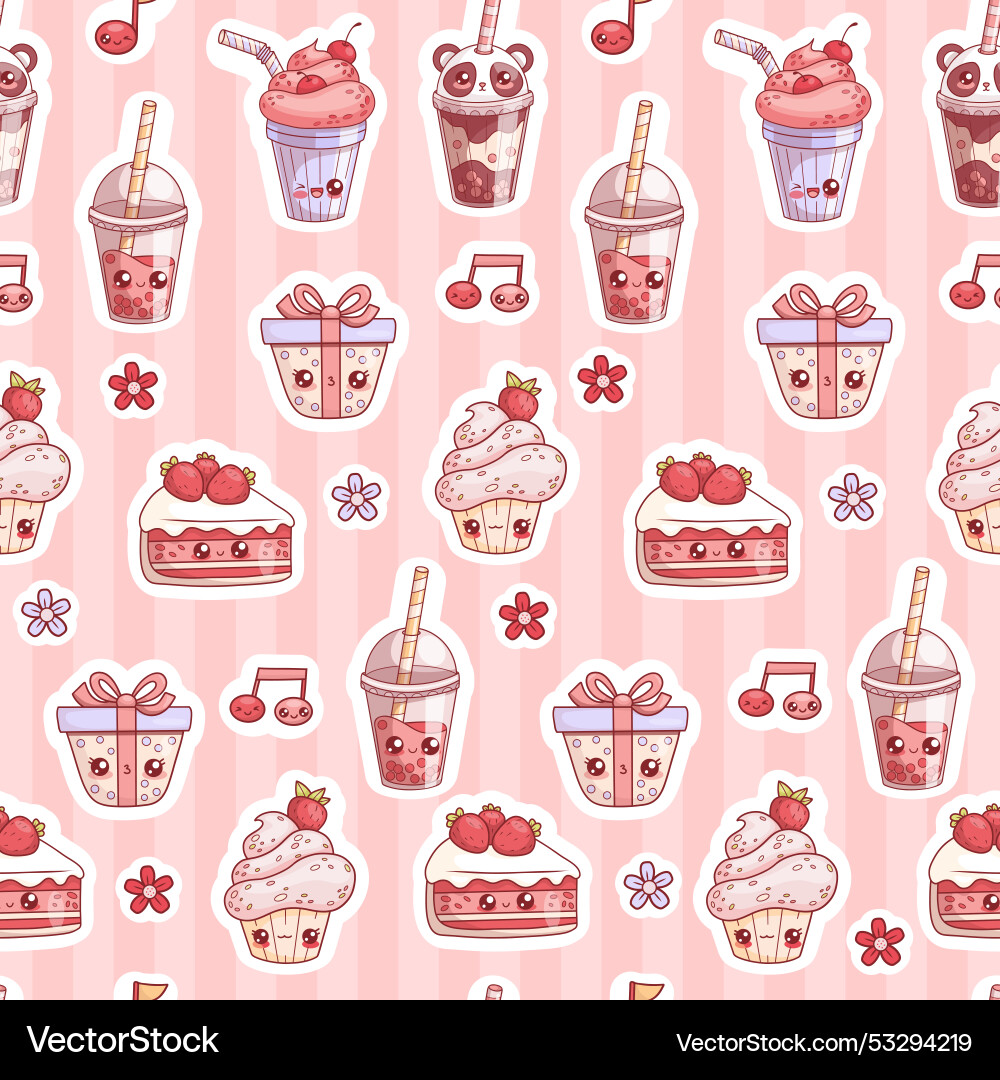 Seamless pattern with cute kawaii character Vector Image