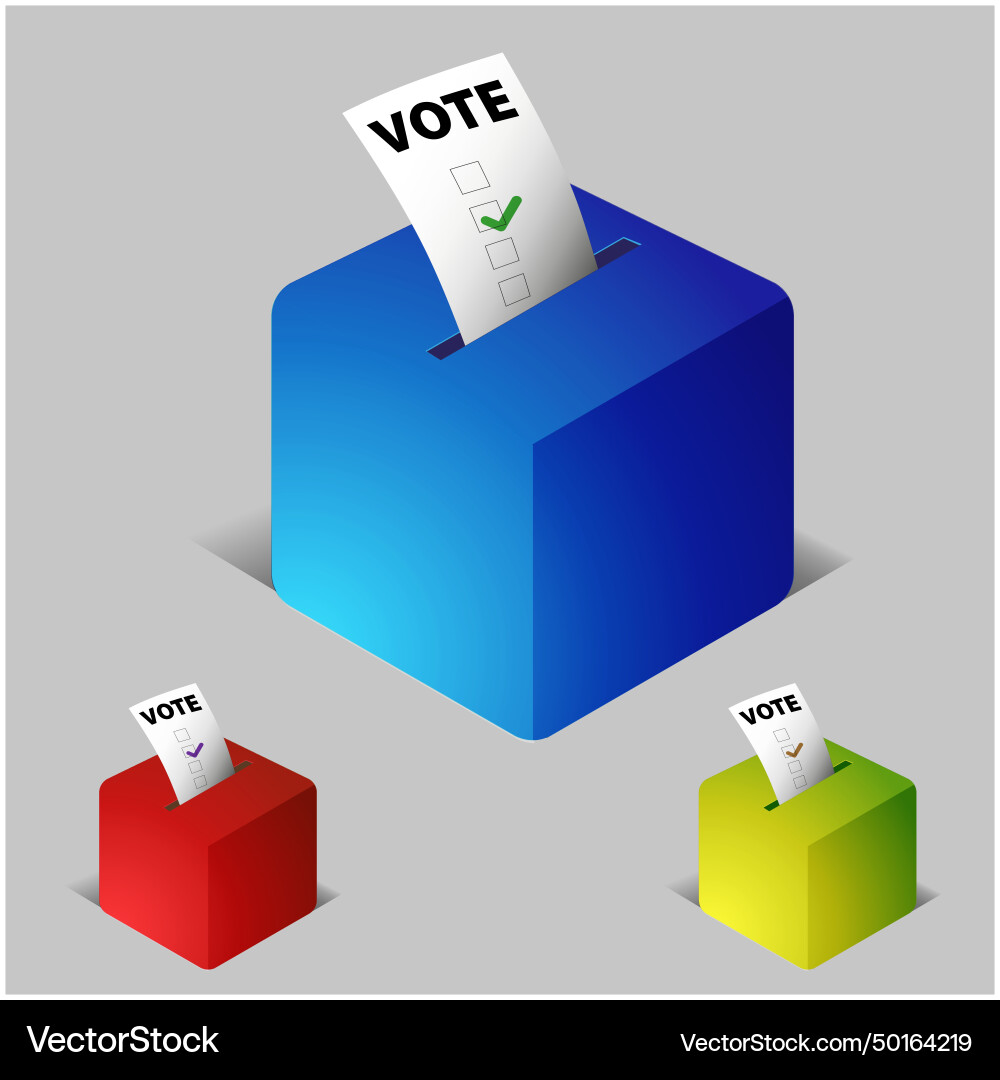 Voting box election set blue red green Royalty Free Vector