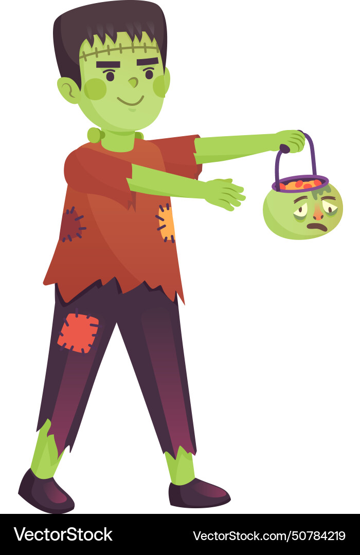 Zombie costume kid cheerful halloween boy Vector Image