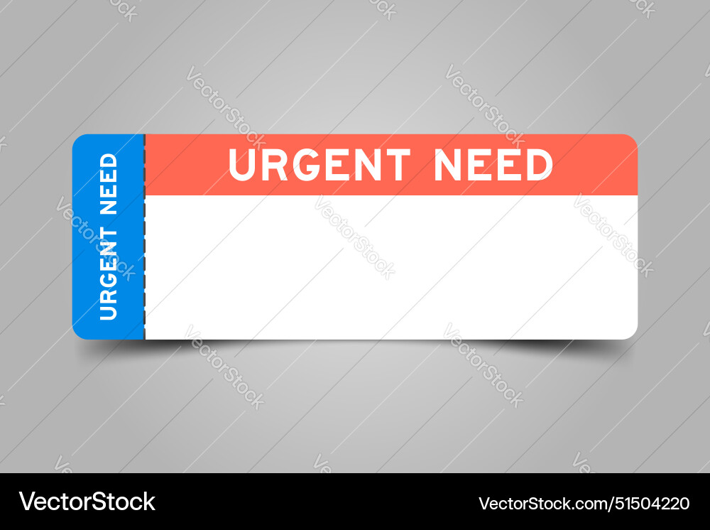 Blue and orange color ticket with word urgent Vector Image