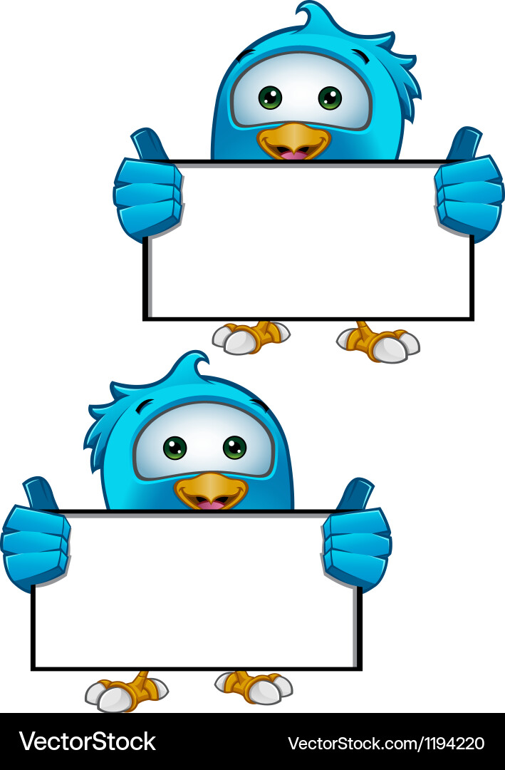 Blue bird holding blank sign Royalty Free Vector Image