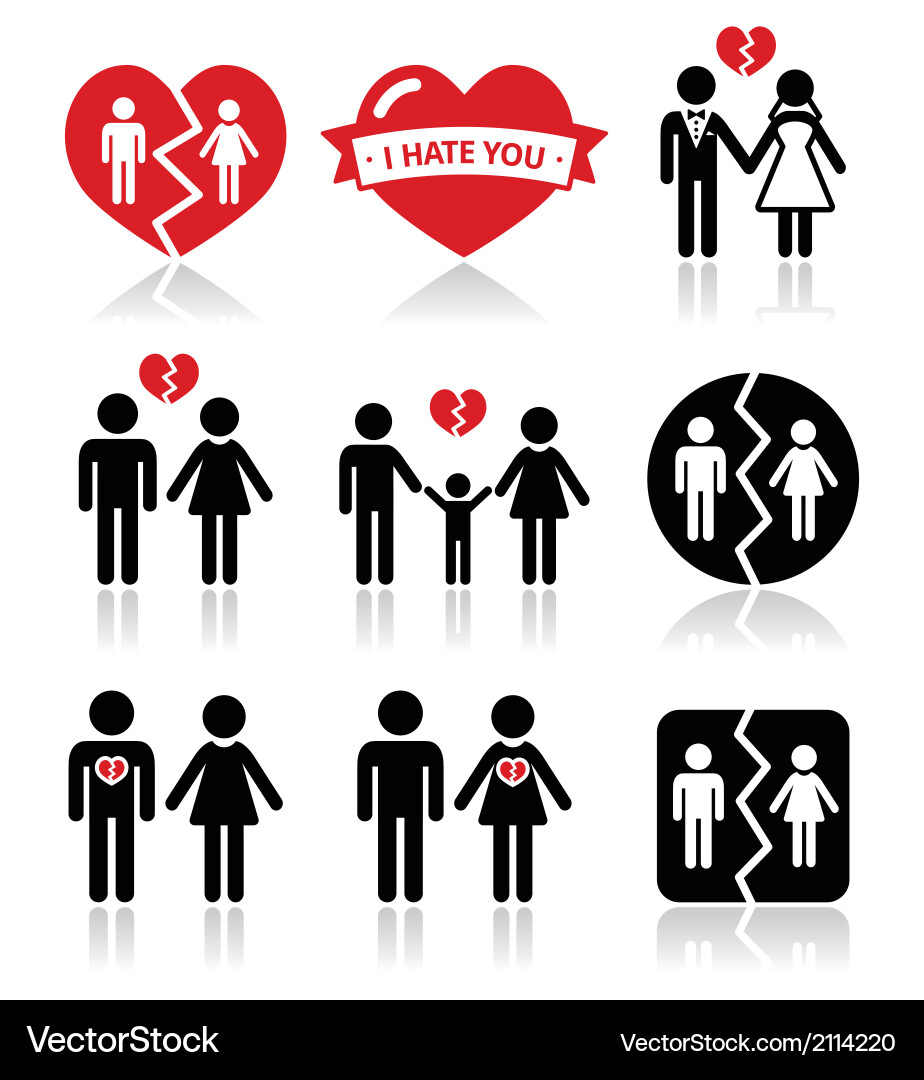 Couple breakup divorce icons set Royalty Free Vector Image