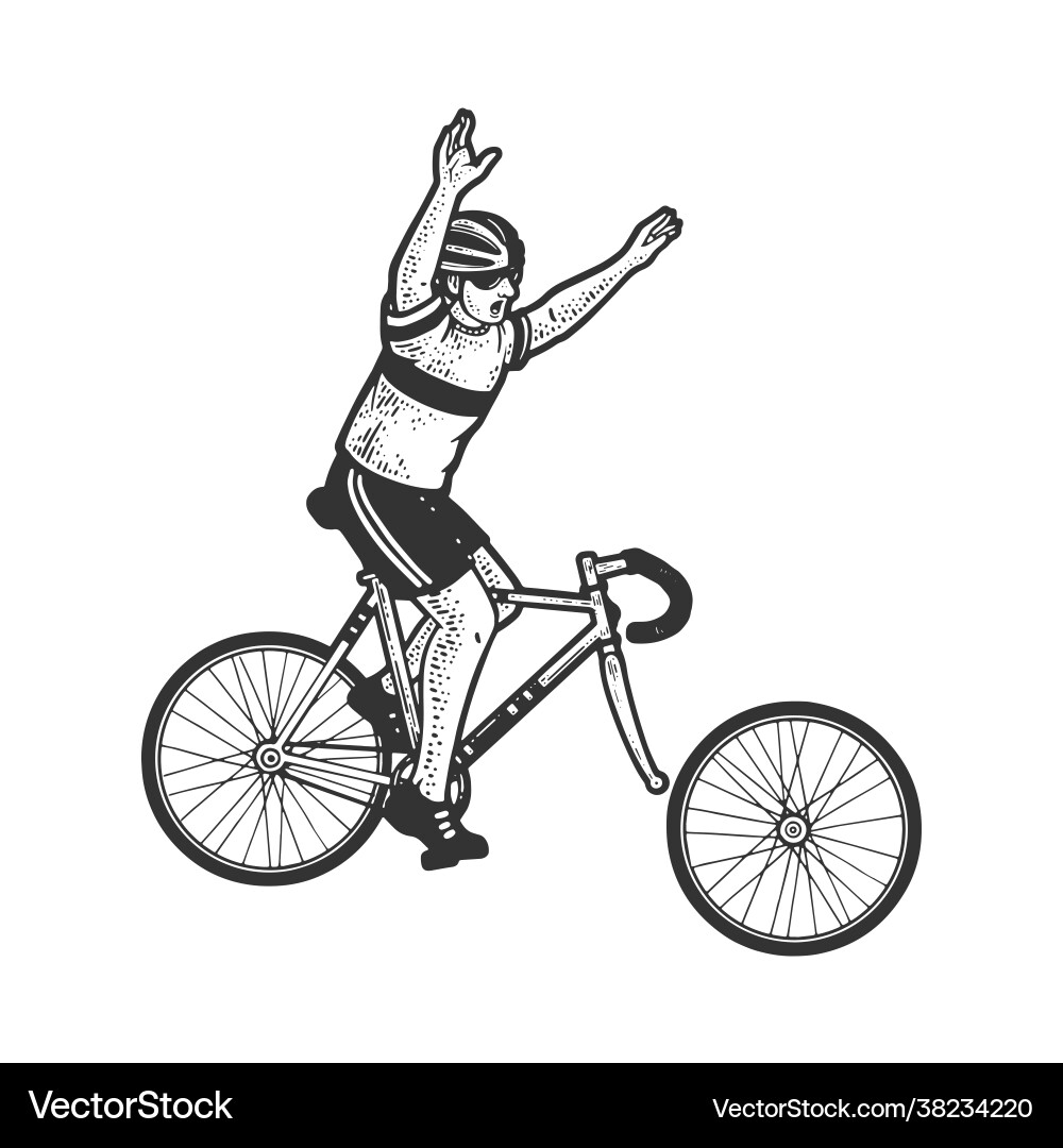 Cyclist falls off broken bike sketch Royalty Free Vector