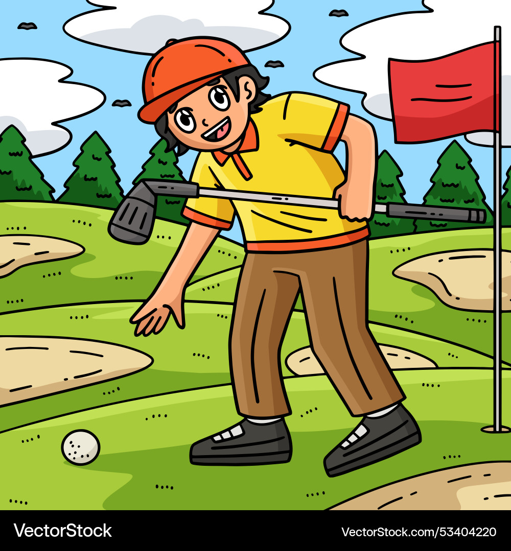 Golf golfer picking up ball colored cartoon Vector Image