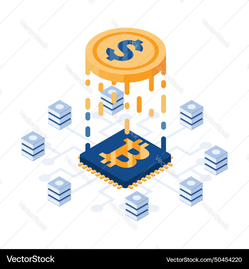 Isometric dollar coin transition to bitcoin Vector Image