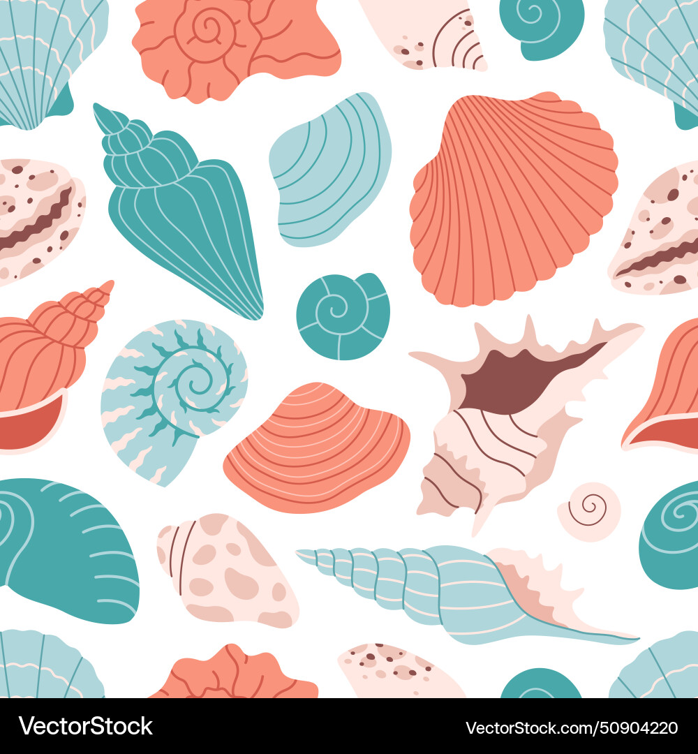 Seamless pattern with sea shells mollusks Vector Image