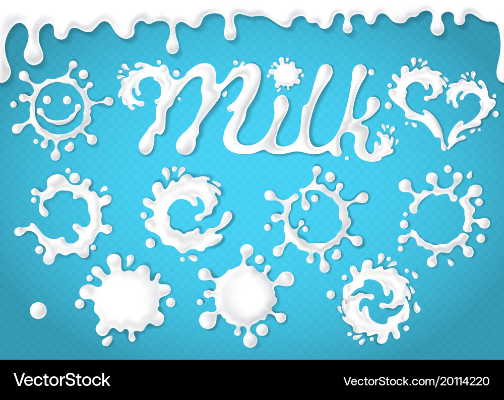 Set of milk splashes dripping blots Royalty Free Vector