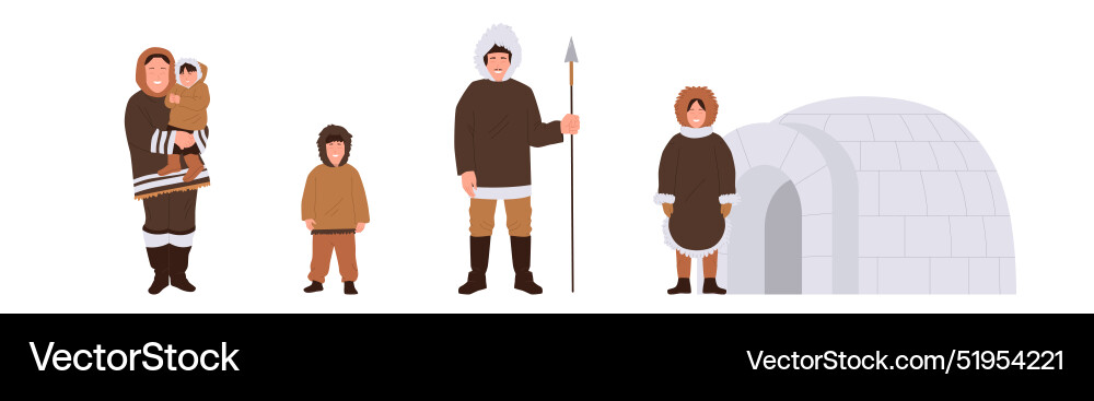 Eskimo family cartoon characters set with mother Vector Image