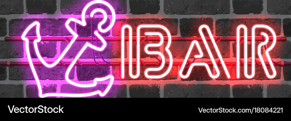 Glowing neon bar sign with purple anchor Vector Image