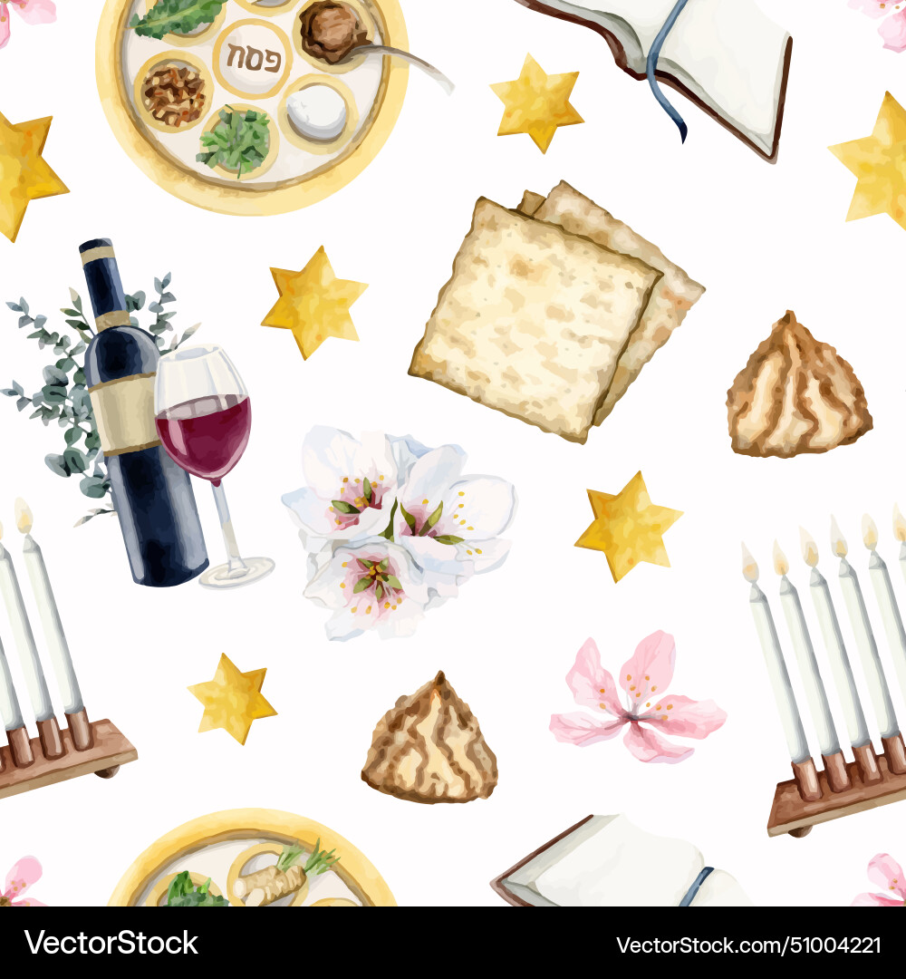 Passover symbols seamless pattern with matzah Vector Image