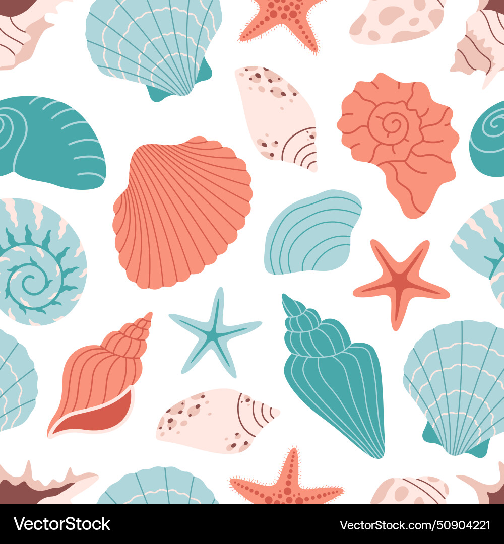 Seamless pattern with sea shells mollusks Vector Image