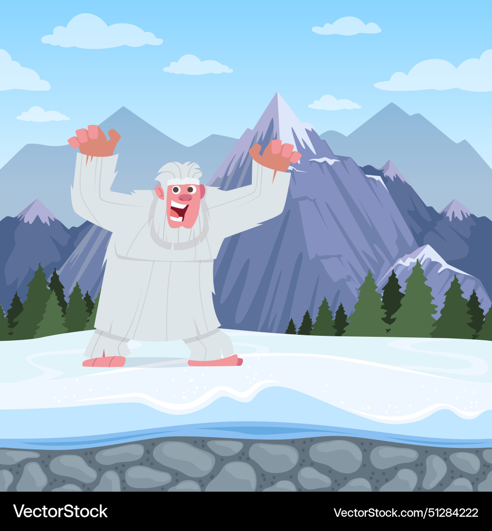 Bigfoot snow background with mountain Royalty Free Vector
