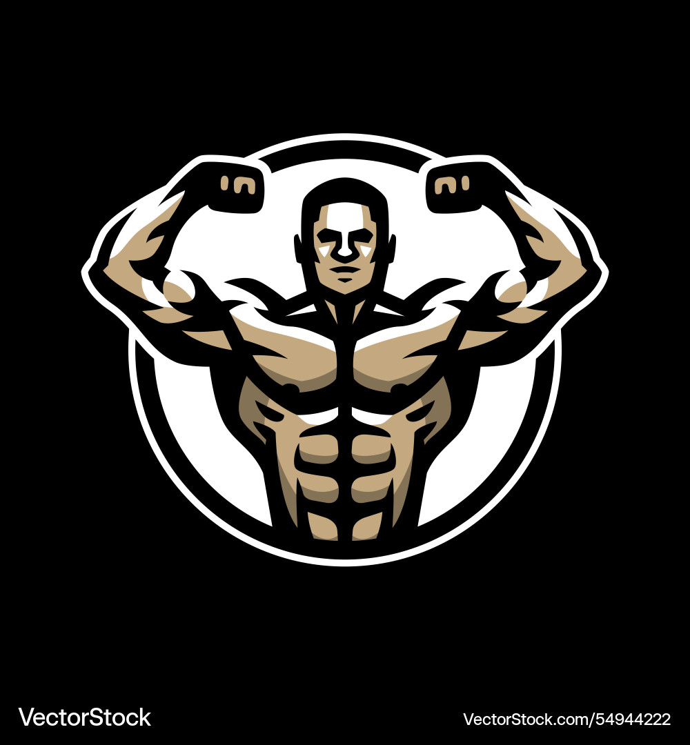 Bodybuilder logo double biceps on a dark Vector Image