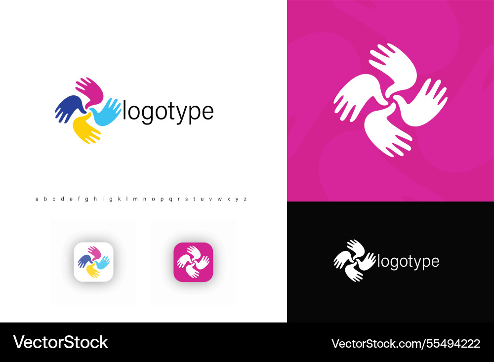 Colorful hands logo symbolizing teamwork unity Vector Image