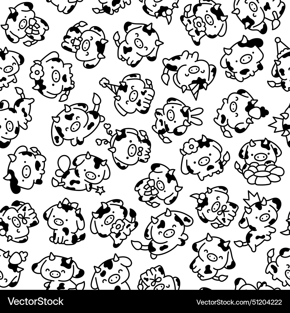 Cute baby cow seamless pattern coloring page Vector Image