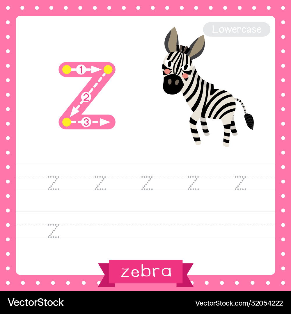 Letter z lowercase tracing practice worksheet Vector Image Letter z lowercase tracing practice worksheet Vector Image