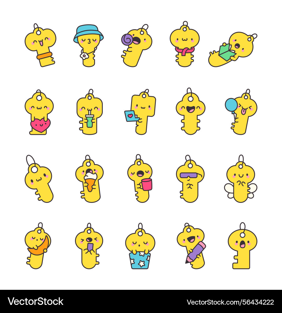 Little key character set showing various cute Vector Image