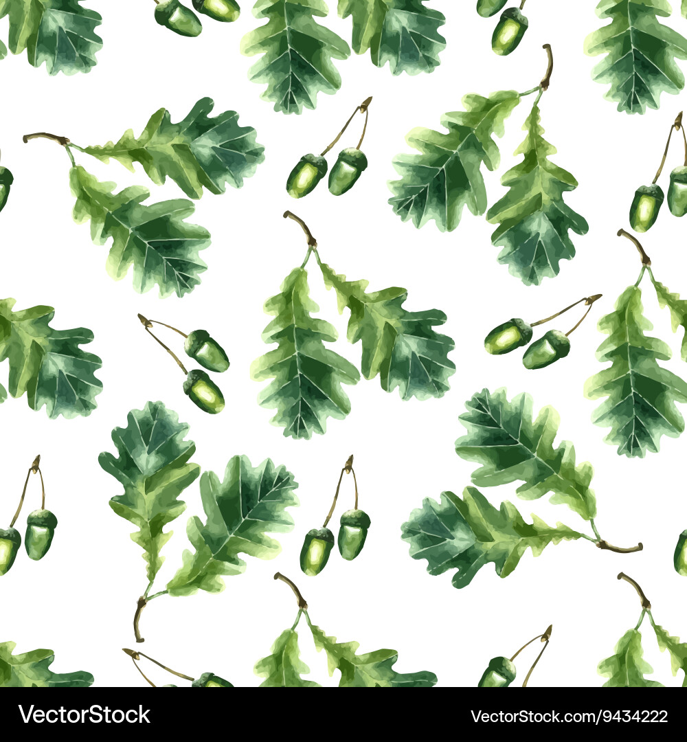 Oak leaf and acorn watercolor seamless pattern Vector Image