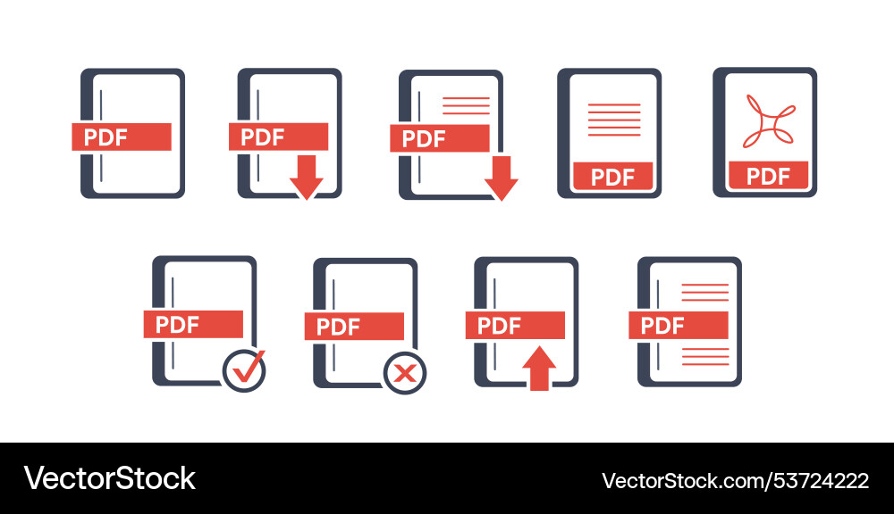 Pdf file format set electronic documents emblems Vector Image