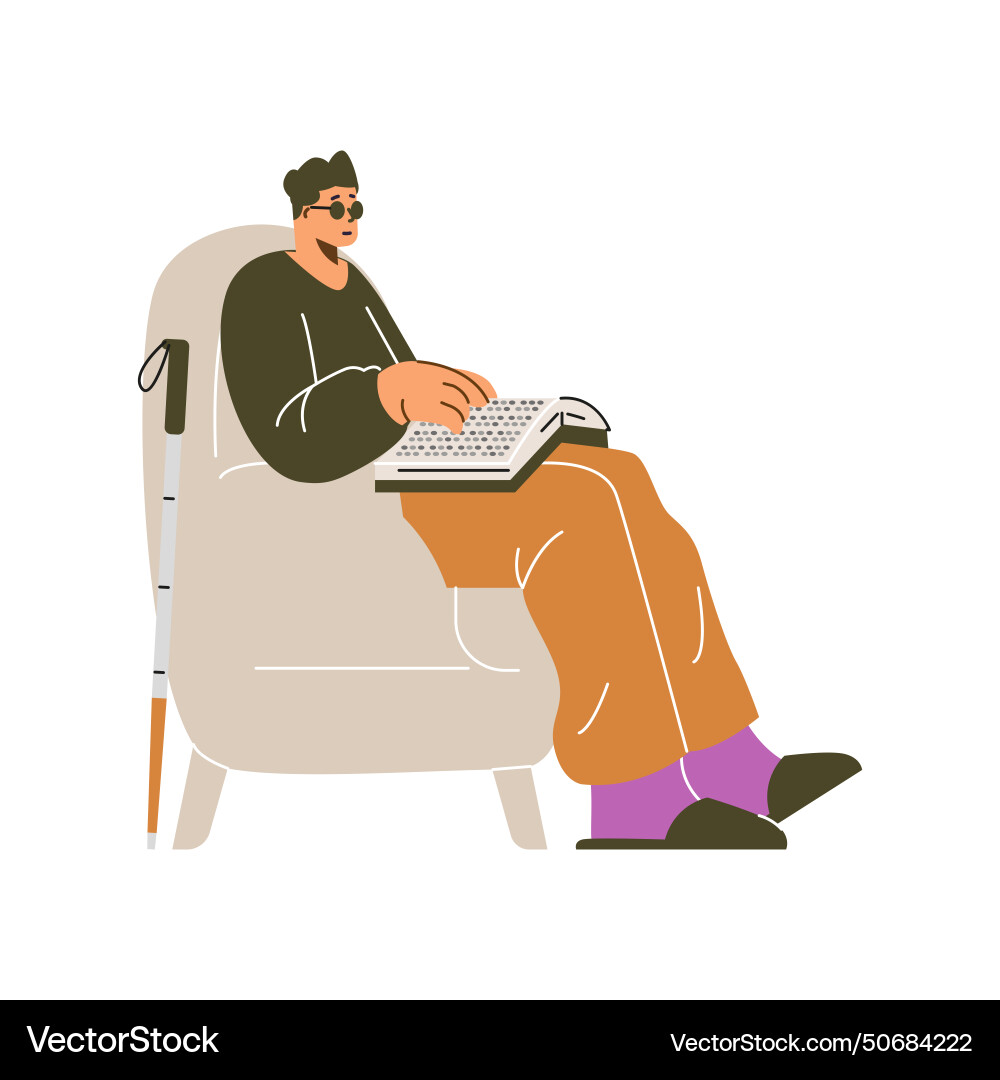 Senior reading braille book Royalty Free Vector Image