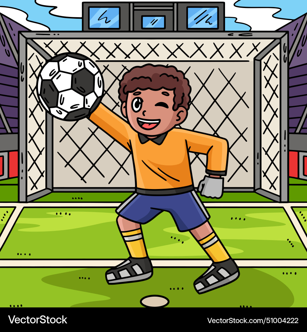 Soccer boy goalkeeper colored cartoon Royalty Free Vector