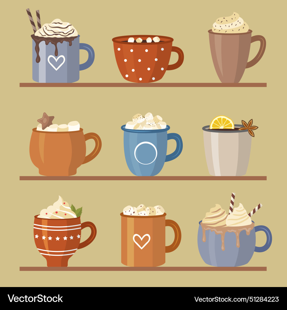 Coffee cups different utensils for hot drinks Vector Image