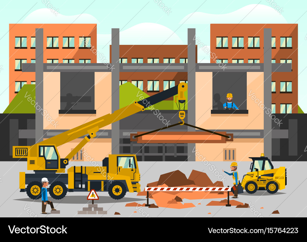 Construction site staff working Royalty Free Vector Image