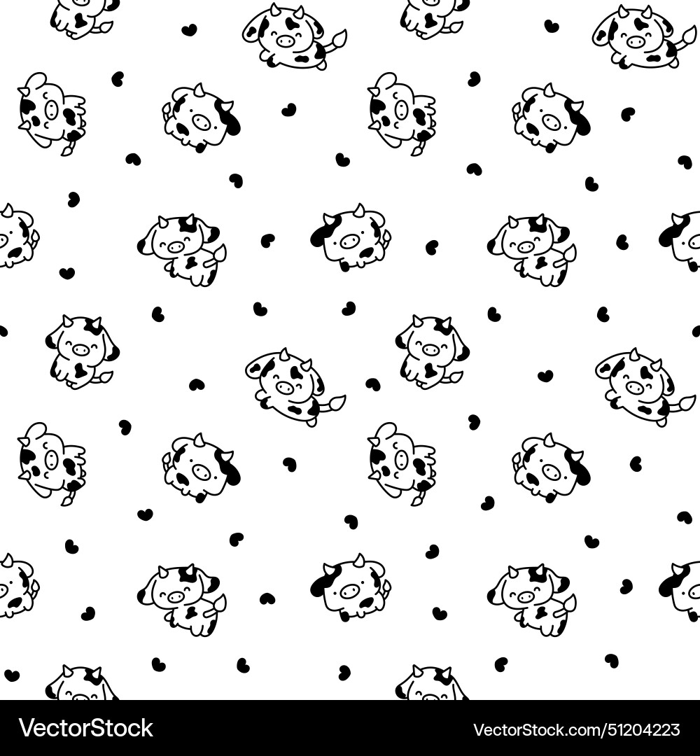 Cute baby cow seamless pattern coloring page Vector Image