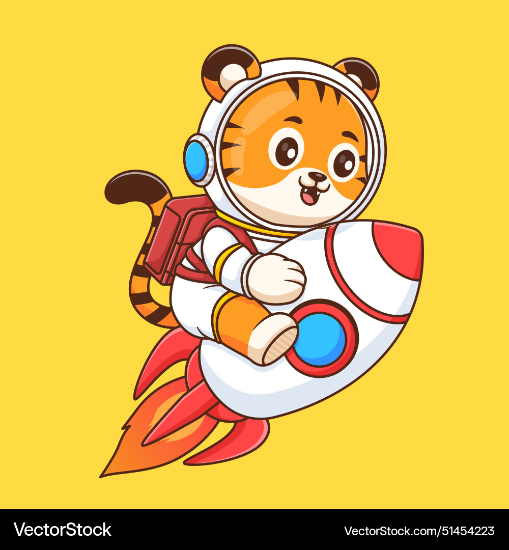 Cute tiger astronaut riding rocket in space Vector Image