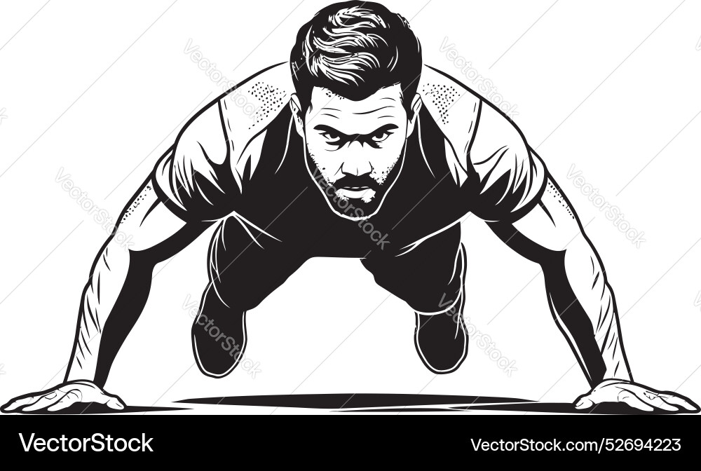 Dynamic young sportsman doing push ups black Vector Image