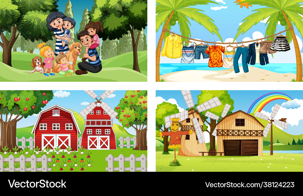 Four different scenes with children cartoon Vector Image