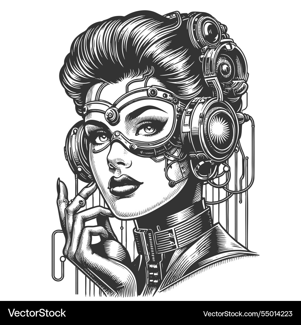 Futuristic cyborg woman with tech headgear Vector Image