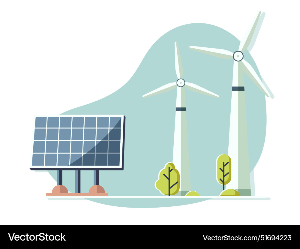 Image of wind turbines and a solar Royalty Free Vector Image