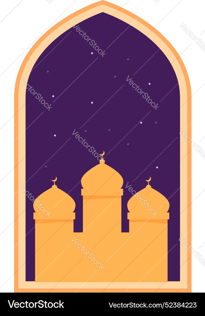 Islamic mosque building showing at night through Vector Image