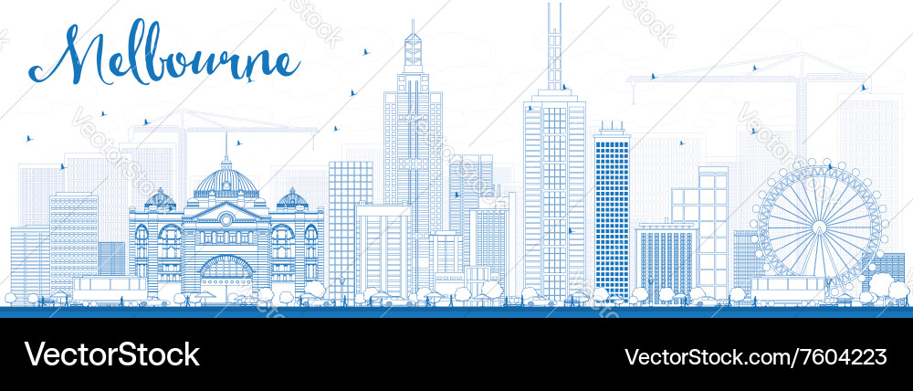 Melbourne skyline with blue buildings Royalty Free Vector