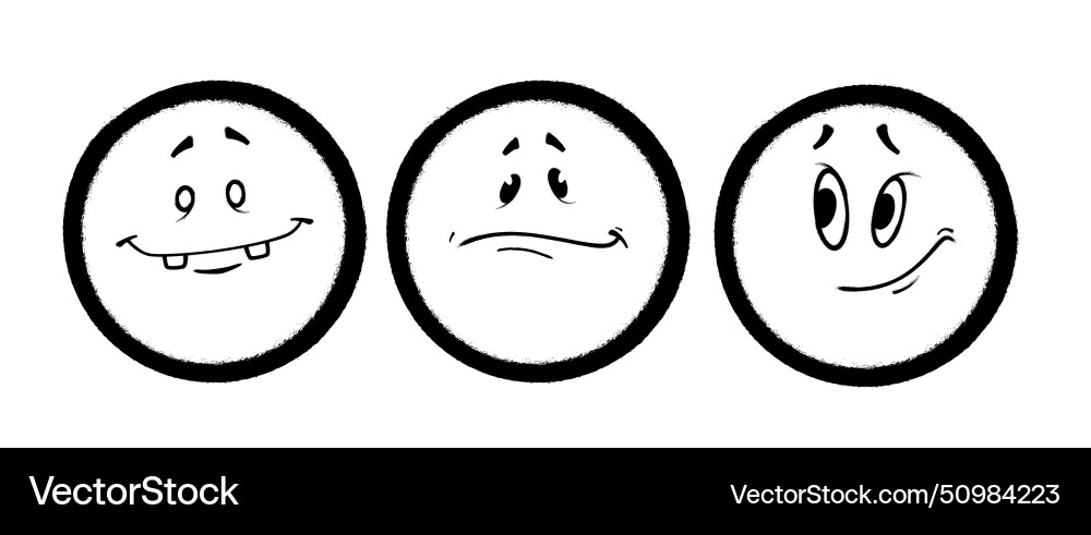 Three graffiti emoticons smiling face painted Vector Image