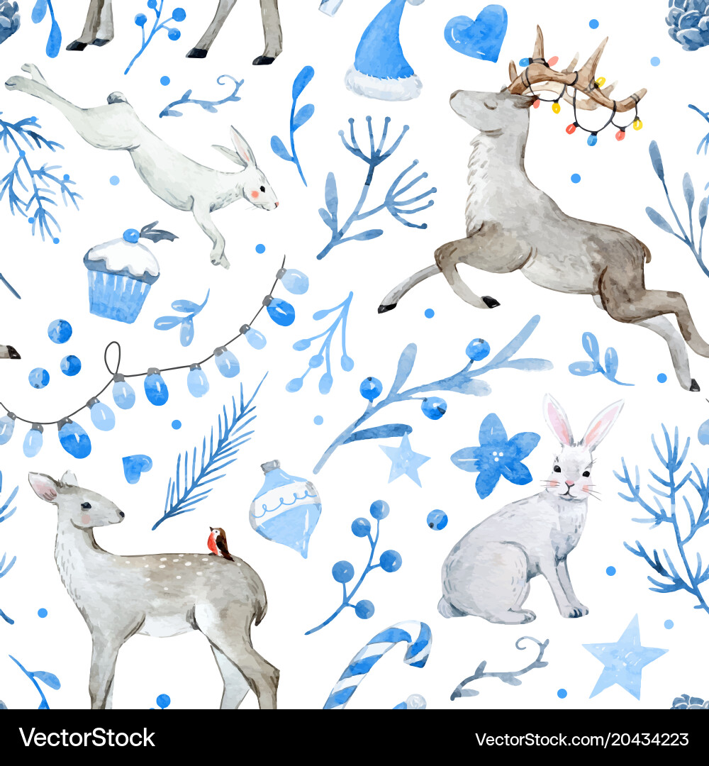 Watercolor christmas pattern Royalty Free Vector Image