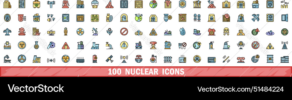 100 nuclear icons set color line style Royalty Free Vector