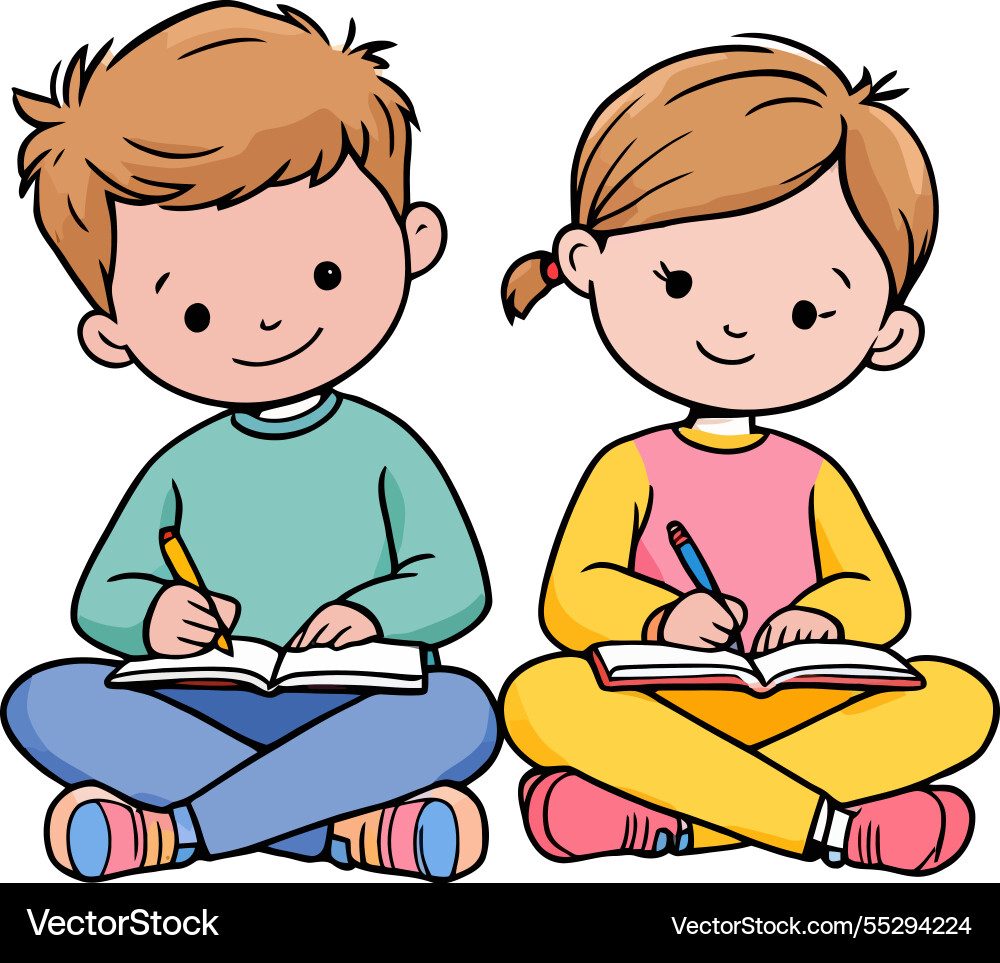 Boy and girl writing studying together Royalty Free Vector