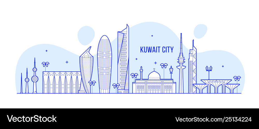 Kuwait city skyline linear style buildings Vector Image
