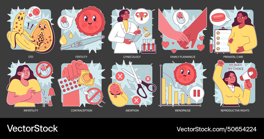 Reproductive health dark or night mode set Vector Image